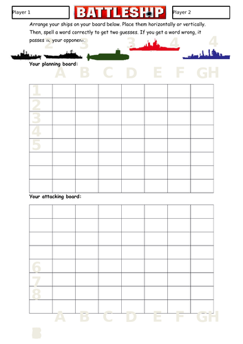 Battleship - Game board | Teaching Resources