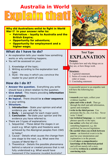 Explanation - Australian Involvement in World War I | Teaching Resources