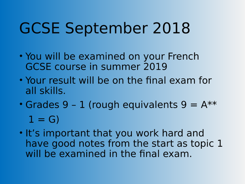 French GCSE AQA An introduction to the course Sept 2018 | Teaching ...