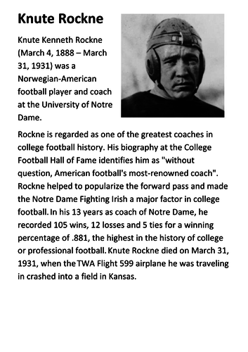 Knute Rockne Handout | Teaching Resources
