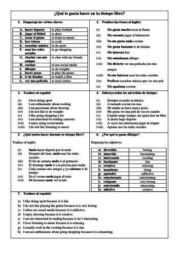Spanish GCSE free time & hobbies: el tiempo libre resource bundle ...