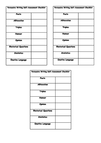Persuasive Writing Self Assessment