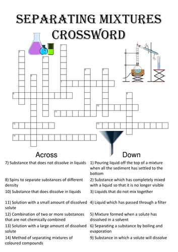Chemistry Crossword Puzzle: Separating Mixtures (Includes answer key ... Chemistry Crossword Puzzle: Separating Mixtures (Includes answer key ...