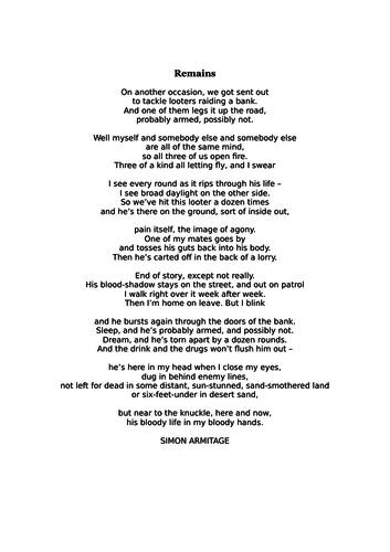 Remains - AQA Power and Conflict | Teaching Resources