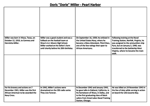 Doris Miller - Pearl Harbor Comic Strip and Storyboard | Teaching Resources