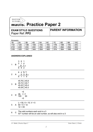 11+ Maths Practice Papers x2 | Teaching Resources