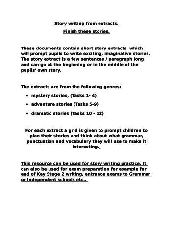Story writing prompts. Write stories to go with the 12 extracts ...