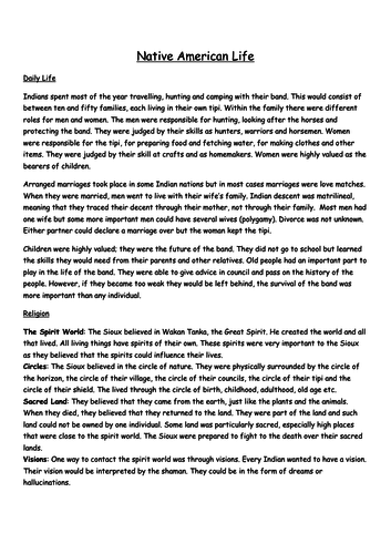 Native American Life resource pack | Teaching Resources