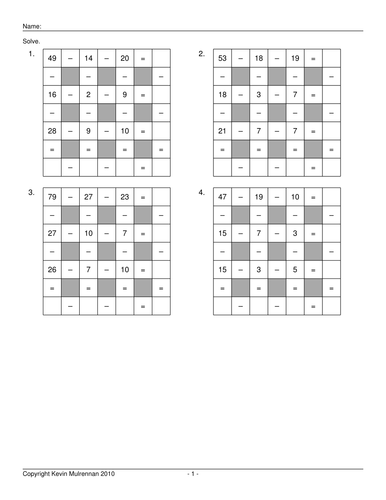 KS2 Mathematical Puzzles Across Down Subtraction | Teaching Resources