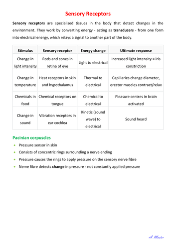 Sensory Receptors | Teaching Resources