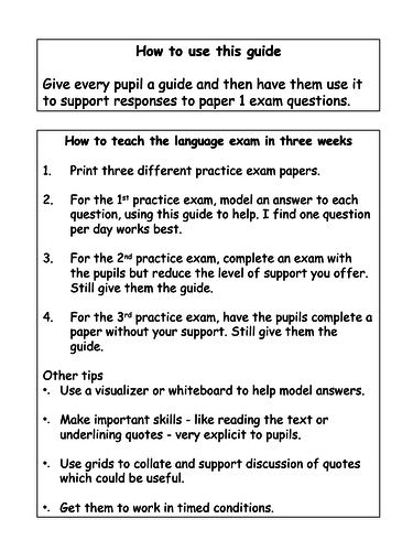 Pupil Guide - AQA Language Paper 1 | Teaching Resources