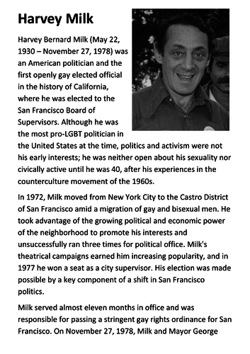 Harvey Milk Handout | Teaching Resources