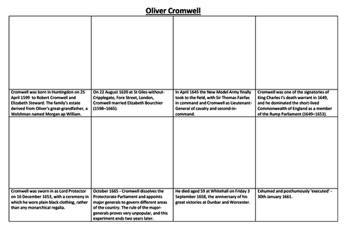 Oliver Cromwell Comic Strip and Storyboard | Teaching Resources