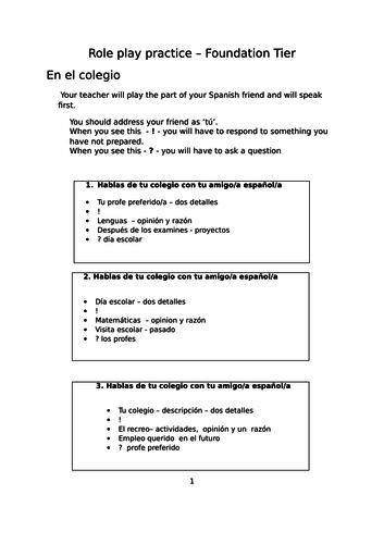 GCSE Spanish role play practice | Teaching Resources