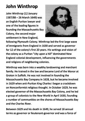 John Winthrop Handout | Teaching Resources