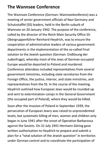 The Wannsee Conference Handout | Teaching Resources