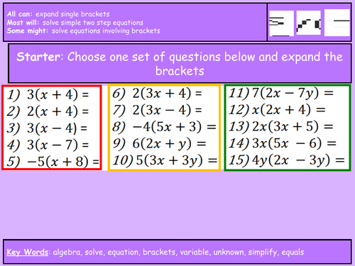 Equations with Brackets - Fully Differentiated Lesson | Teaching Resources Equations with Brackets - Fully Differentiated Lesson | Teaching Resources