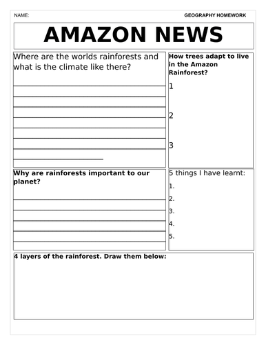 Amazon rainforest newspaper template | Teaching Resources