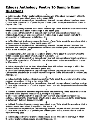 EDUQAS GCSE POETRY SAMPLE EXAM QUESTIONS | Teaching Resources EDUQAS GCSE POETRY SAMPLE EXAM QUESTIONS | Teaching Resources