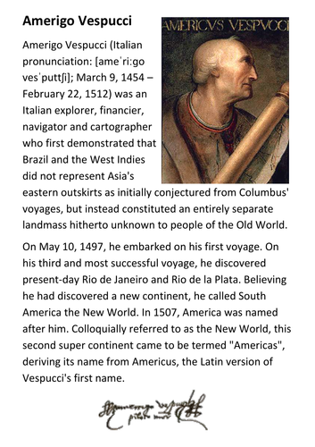 Amerigo Vespucci Handout | Teaching Resources