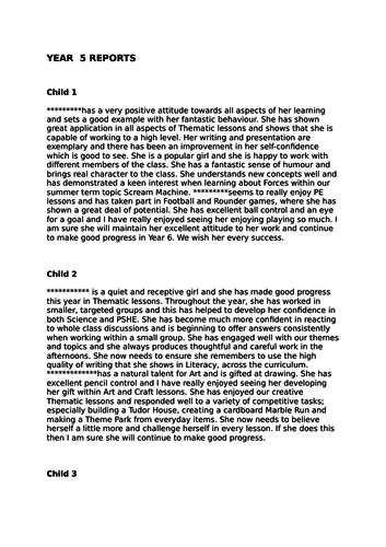 Exemplar Year 5 reports | Teaching Resources Exemplar Year 5 reports | Teaching Resources