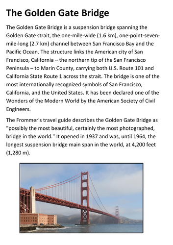 The Golden Gate Bridge Handout | Teaching Resources