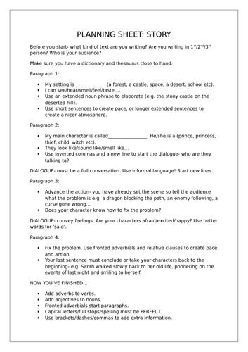 Planning sheet for story writing- KS2 Year 6 differentiated | Teaching ...