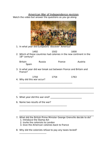 The American War of Independence in 9 minutes and worksheet | Teaching ...