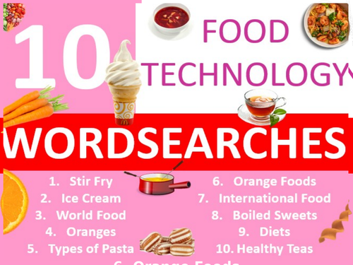 10 x Food Technology Wordsearches 9 Keyword Starters Settlers ...