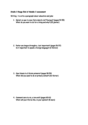 French Studio 3 Module 3 Questions for writing preparation | Teaching ...
