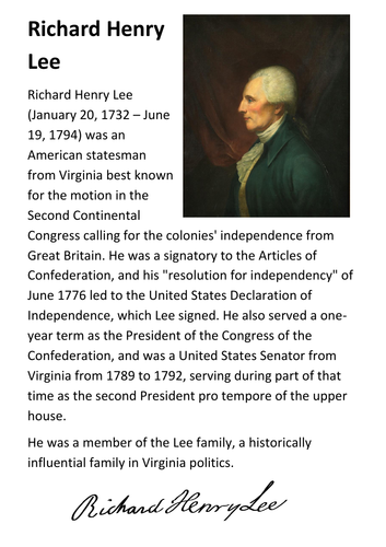 Richard Henry Lee Handout | Teaching Resources