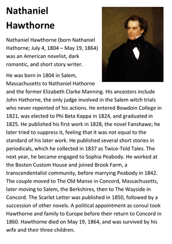 Nathaniel Hawthorne Handout | Teaching Resources