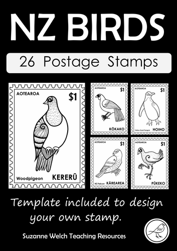 New Zealand Birds – Postage Stamps - Black and White | Teaching Resources