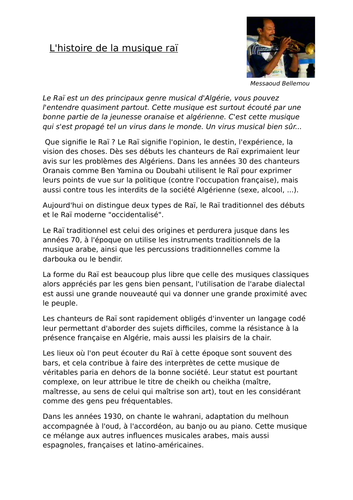 La musique raï | Teaching Resources