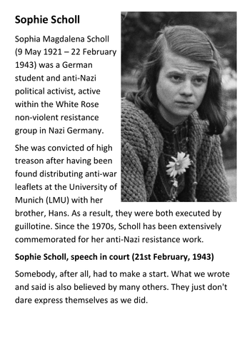 Sophie Scholl Handout | Teaching Resources