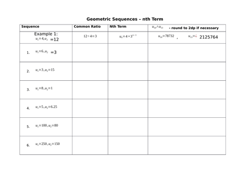 Geometric sequences - using the explicit formula | Teaching Resources