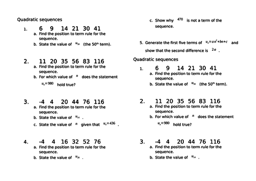 Quadratic sequences | Teaching Resources