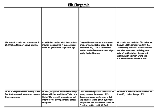 Ella Fitzgerald Comic Strip and Storyboard | Teaching Resources