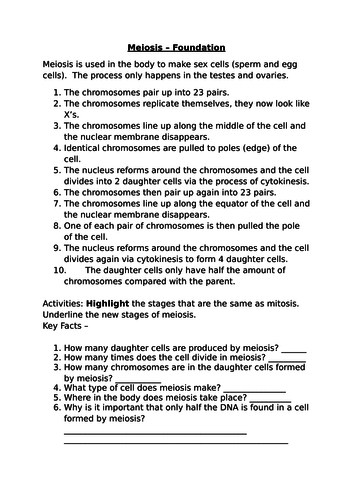Meiosis - AQA Biology Trilogy, Unit 6 | Teaching Resources