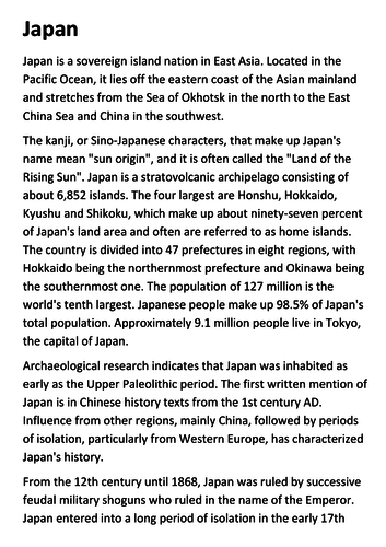 Japan Handout | Teaching Resources