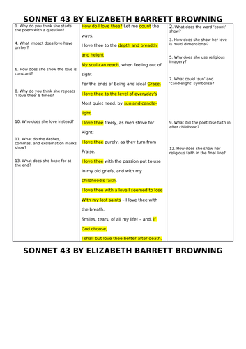 Sonnet 43 Elizabeth Barrett Browning - Lesson for Eduqas/WJEC 9-1 ...