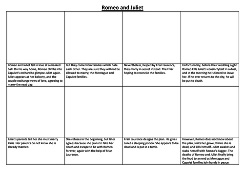 Romeo and Juliet Comic Strip and Storyboard | Teaching Resources