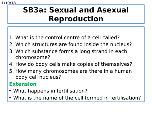 Sb3a Sexual And Asexual Reproduction Teaching Resources