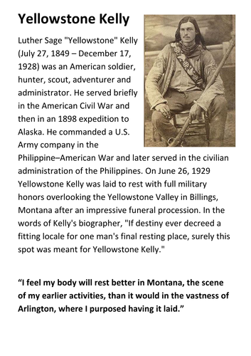 Yellowstone Kelly Handout | Teaching Resources