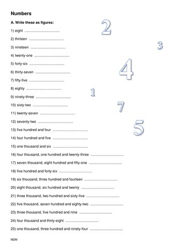 Numbers Exercise | Teaching Resources