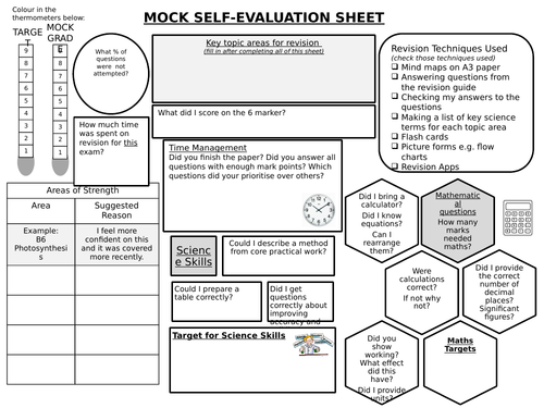 EXAM SELF EVALUATION SHEET | Teaching Resources