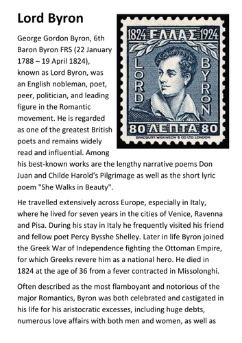 Lord Byron Handout | Teaching Resources