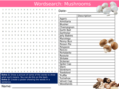Mushrooms Wordsearch Puzzle Sheet Keywords KS4 Settler Starter Cover ...