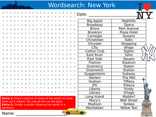 New York City Wordsearch Puzzle Sheet Keywords KS4 Settler Starter ...