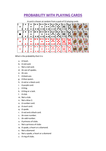 Calculating probability with playing cards by sara-turner-montessori ... Calculating probability with playing cards by sara-turner-montessori ...